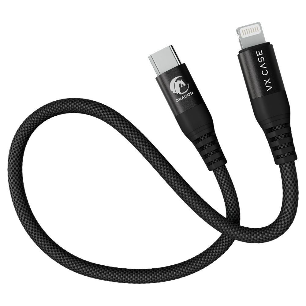Mini Cabo Dragon USB-C/Lightning 30cm - Preto - VX Case